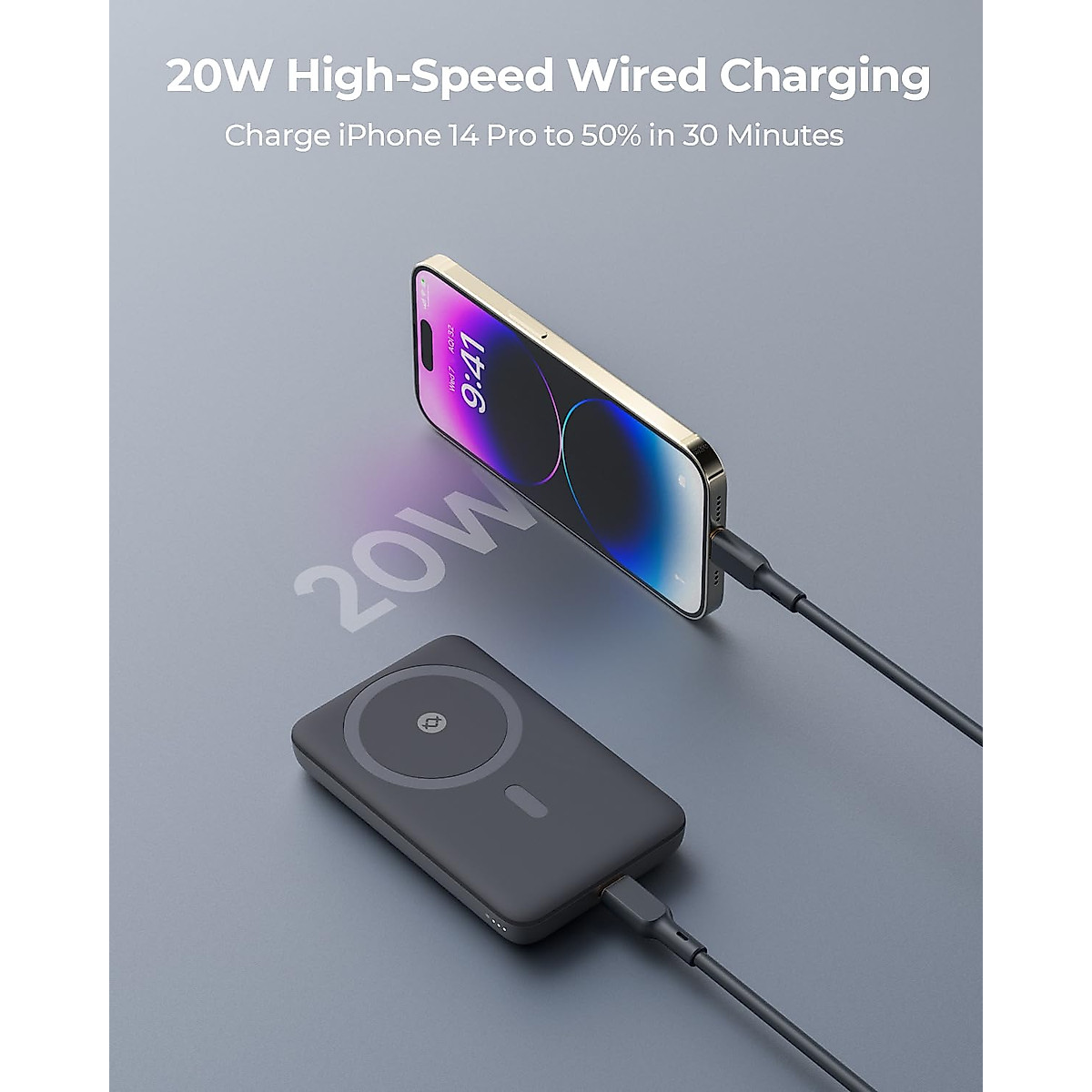 AMEGAT Magnetic Battery Pack 6700mAh for MagSafe, Foldable Kickstand Wireless Portable Charger with 20W USB-C Fast Charging, Only for iPhone 15/15 Plus/15 Pro/15 Pro Max, iPhone 14/13/12 Series