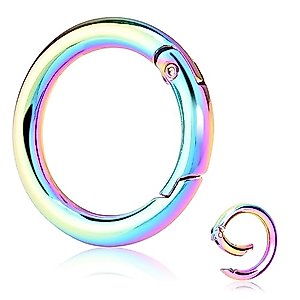 10Pack 1Inch Metal Spring O Rings Clip Keychain, Round Carabiner Clips Keyrings Snap Hook Buckle, Purse Shoulder Bag Chain Rings Clip Replacement Paracord Keychain Lanyard Leather DIY Crafts (Rainbow)