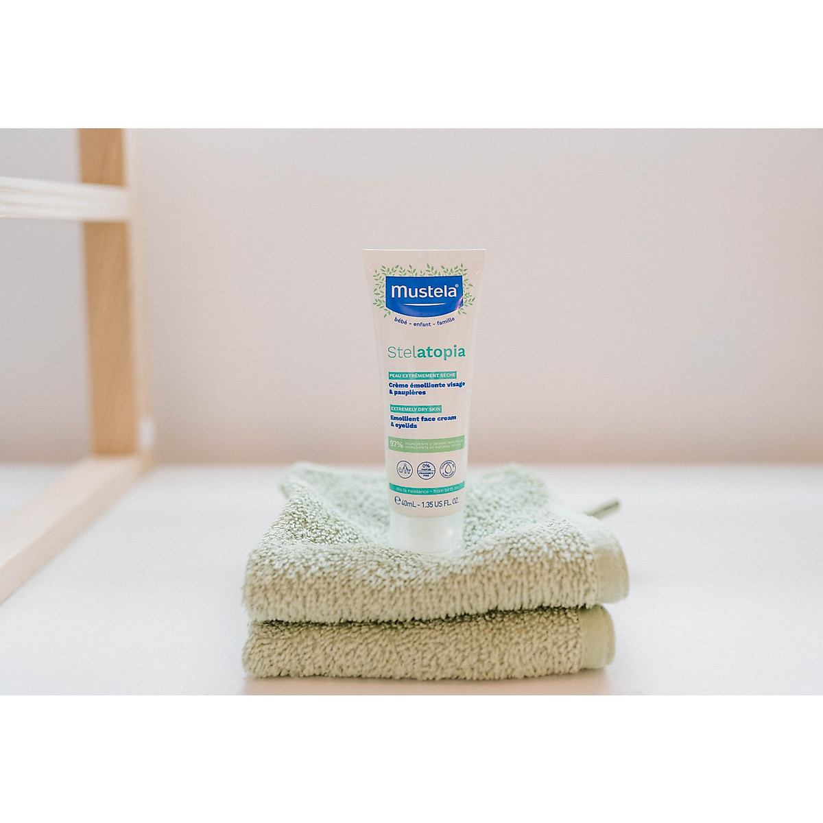 Mustela Stelatopia Eczema-Prone Skin Emollient Baby Face Cream - Face Moisturizer with Natural Avocado & Sunflower Oil - Fragrance-Free - 1.35 Fl Oz (Pack of 1)