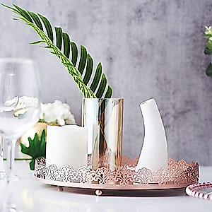 BalsaCircle 12-Inch Rose Gold Round Serving Trays Decorative Embossed Rim Dinner Wedding Reception Party Events Decorations Supplies