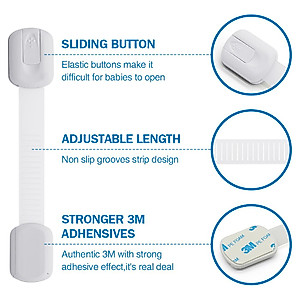 12 Pack Cabinet Locks for Babies with 36 Pack Must Use Outlet Covers-Easy no Drilling Installation-Adjustable Baby Locks with 3M Adhesives-Multi Use for Cupboard, Oven, Fridge, Toilet