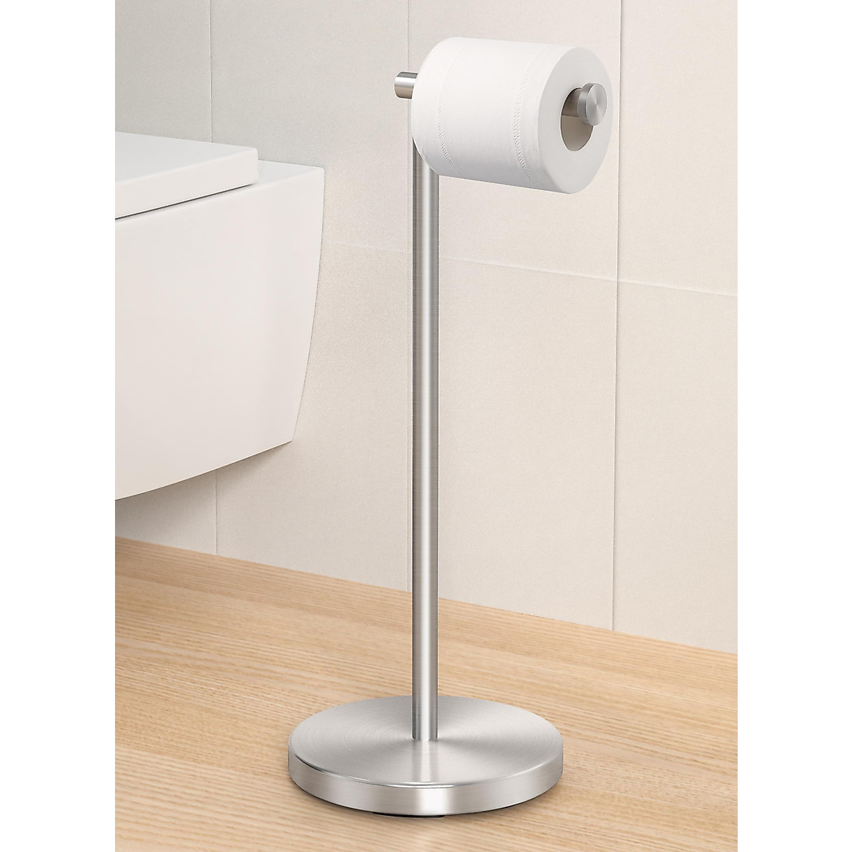 KES Toilet Paper Holder Stand SUS 304 Stainless Steel Rustproof Pedestal Lavatory Tissue Roll Holder Floor Stand Modern Brushed Finish, BPH283S1-2