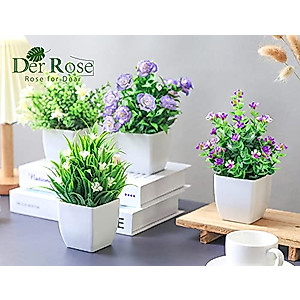 Der Rose 4 Packs Small Fake Plants Mini Artificial Faux Plants with Flowers for Home Room Farmhouse Bathroom Decor Indoor