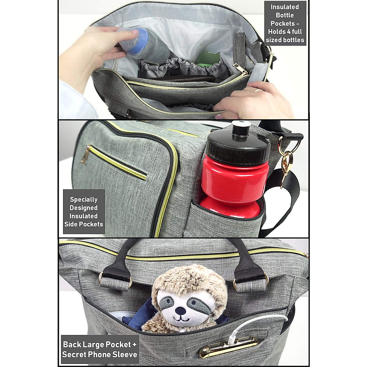 Mogix SMART Baby Diaper Bag with Portable Phone Charger, Changing Pad, Wet Dry Bag, Stackable Snack Container and Power Pack