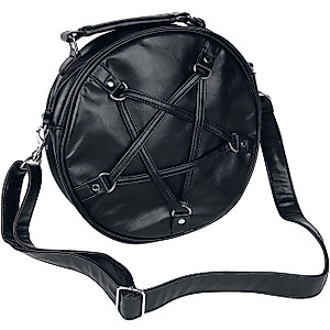 Lost Queen Pentagram Handbag Round - Gothic Crossbody Purse - Black Faux Leather Bag