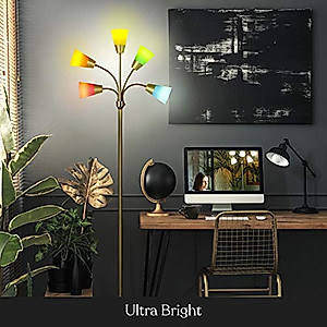 Brightech Medusa Modern LED Floor Lamp – Multi Head Dimmable Floor Lamp for Living Rooms & Offices – Tall Lamp with Interchangeable Shade, Standing Lamp with 5 LED Bulbs for Hobbies - Brass