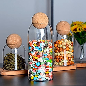 Glass Jar with Wood Lid Ball Jar Food Storage Container Clear Candy Jars Food Storage Canister Sugar Coffee Tea Beans Spice Salt Storage 3 Pcs