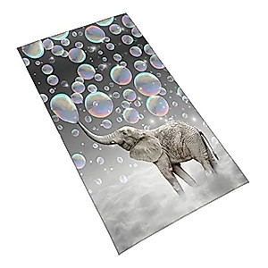 AieeFun Ultra Soft Highly Absorbent Hand Towels, Funny Elephant with Bubble Grey Pattern Bathroom Towel for Sports Home Decor, 27.5 x 15.7 Inches
