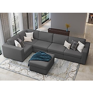 Sunrise Coast Modular Sectional Sofa Couche Convertible L Shaped Couches with Ottoman 127" Grey Large Sleeper Sofa Bed 6 Seat Sofa for Living Room
