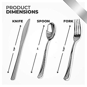 Stock Your Home 125 Disposable Heavy Duty Plastic Spoons, Fancy Plastic Silverware Looks Like Real Cutlery - Utensils Perfect for Catering Events, Restaurants, Parties and Weddings (Silver)