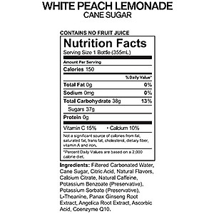 UPTIME – White Peach Lemonade - Cane Sugar (12 Pack), Premium Energy Drink, 12oz Bottles, Natural Caffeine, Sparkling, Natural Flavors