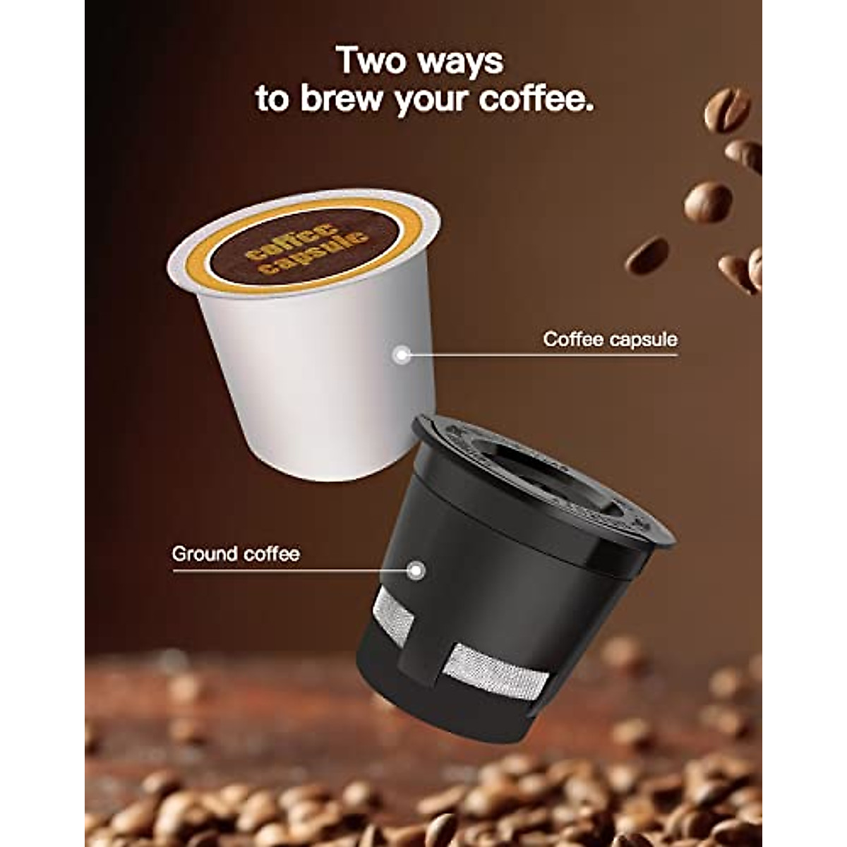 EZBASICS Single Serve Coffee Maker Coffee Brewer Compatible with Pod and Ground Coffee 4 to 10 Oz. Brew Sizes Fast Brewing Silver