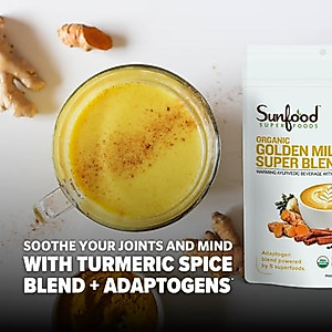Sunfood Superfoods Golden Milk Organic Turmeric Powder | 6 oz. Bag, 56 Servings | with Ginger, Black Pepper, Maca, Goji Berry & Cinnamon | Non GMO, Vegan & Gluten Free