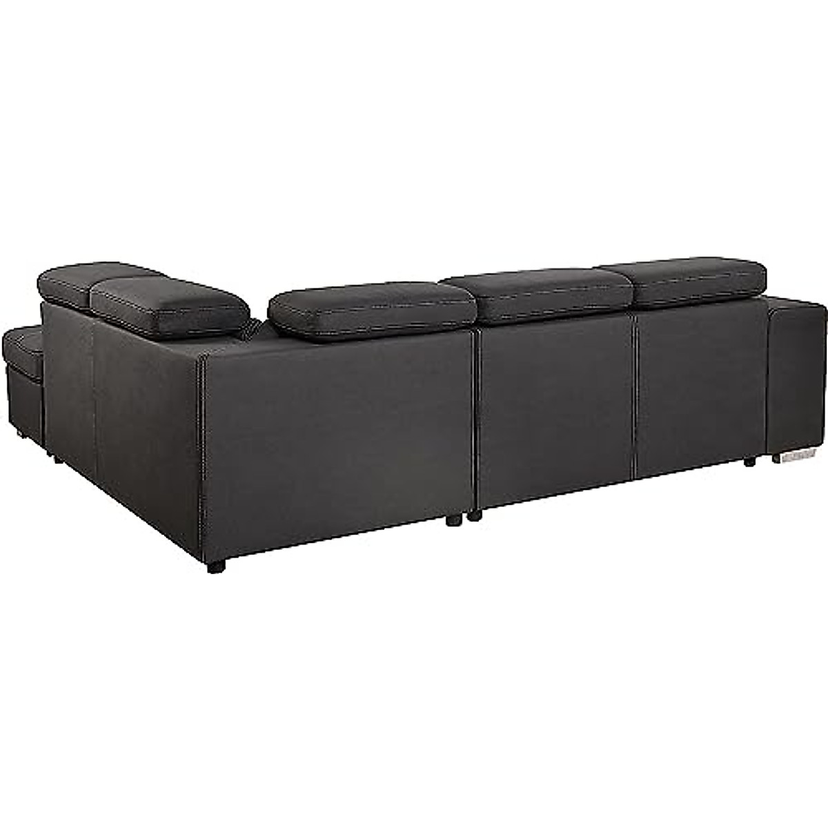 FULife 105" w L-Shaped Modular Reversible Sectional Corner Sofa with Pull Out Sleeper Bed,Adjustable Headrest,Storage Ottoman and 2 Stools,Multi-Functional Convertible Upholstered 5-Seat Sofá&Couch