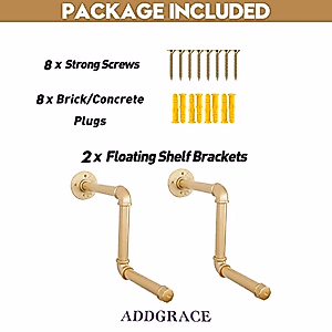 AddGrace Pipe Clothing Rack 2Pack 18Inch Detachable Garment Rack DIY Wall Mounted Industrial Pipe Clothing Hanging Rack for Home and Clothing Store (Gold) 46cm