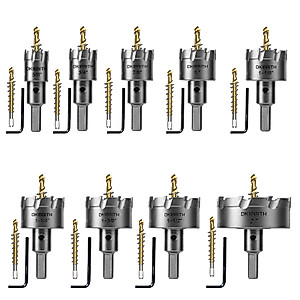 Carbide Hole Saw Kit, TCT Hole Saw Set Heavy Duty for 9 Precise Holes in Stainless Steel Hard Metal,Size 5/8” 3/4” 7/8” 1” 1-1/8” 1-1/4” 1-3/8” 1-1/2” 2”, 9 Extra Pilot Bits in Carrying Case