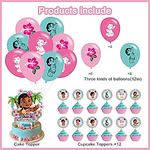 Generic Baby Moana Birthday Party Decorations, Moana Princess Theme Party Supplies set with Banner, Cake Cupcake Toppers, Foil Balloons for Kids Girls Fans Birthday Baby Shower Decorations