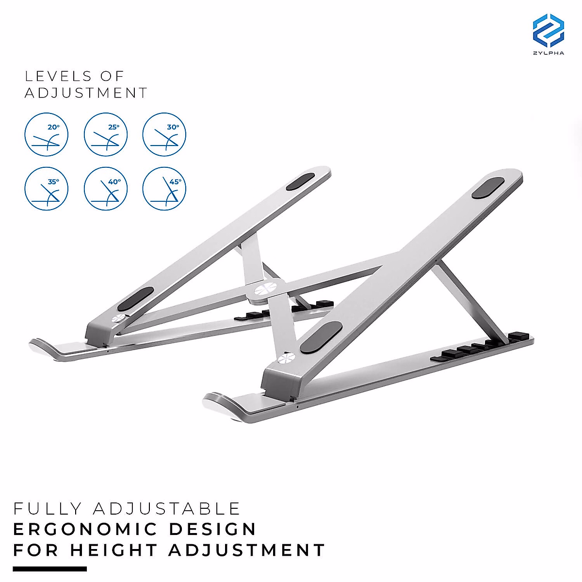 Zylpha Portable Laptop Stand for 10 inch to 17.3 inch Laptops, Universal Adjustable Laptop Stand, Foldable & Compact Laptop Stand for Traveling with Non-Slip Technology (Grey)