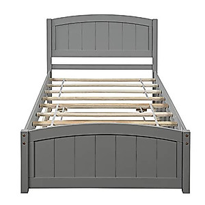 Merax Twin Size Solid Wood Platform Bed with Trundle, Wooden Slats Support, No Box Spring Needed, Easy Assembly, Gray