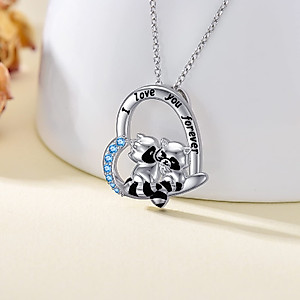 MISTBEE Mothers Day Gifts Raccoon Necklace for Mom Women 925 Sterling Silver Two Raccoon Necklaces Raccoon Jewelry for Birthday Christmas