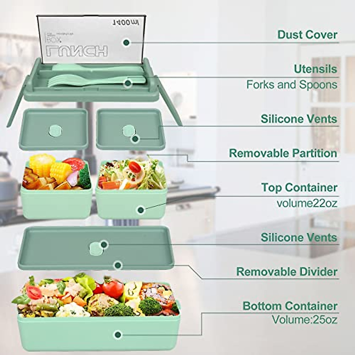 OHMZPERE Bento Box Adult Lunch Box New Upgrade, 32PCS Japanese Bento Box with Accessories,Super Large Capacity Adult and Kids Leak-proof Bento Lunch Box