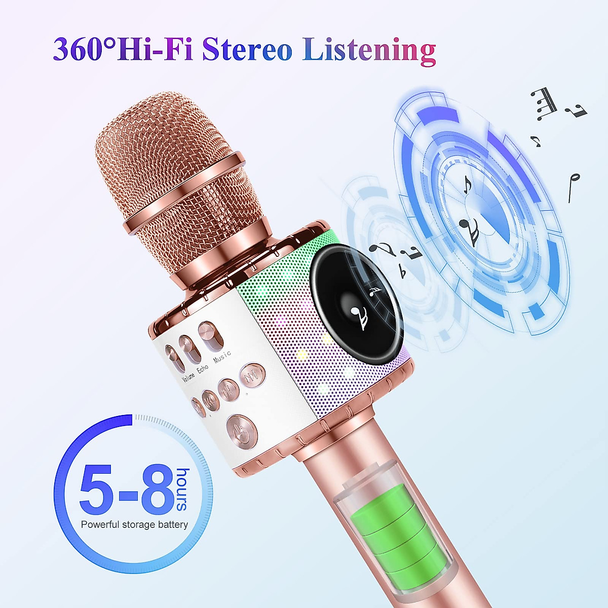 Microphone for Kids, Kussla Wireless Bluetooth Microphone with LED Lights Karaoke Machine for Kids, Girls Boys Toy and Gift for 2, 3, 4, 5, 6+ Years Old
