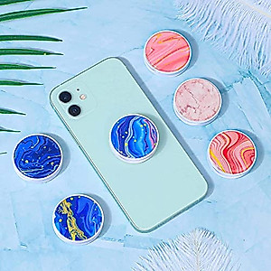 6 Packs Phone Grip Holder for Phones and Tablets, Flowing Marble Texture Multi-Function Collapsible Phone Finger Holder, Compatible with iPhone Samsung Galaxy All Smartphone - Pink Marble Blue Marble