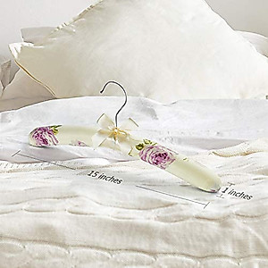 GLCON Anti Slip Satin Padded Clothes Hangers for Women Foam Sweater Hangers - Fancy Thick Padded Coat Hanger No Bump Floral Canvas Cover for Adult, Bridesmaid, Wedding Gown Closet (Pack of 10)