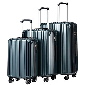 COOLIFE Luggage Expandable Suitcase PC+ABS 3 Piece Set with TSA Lock Spinner Carry on 20in24in28in (Teal, 3 piece set)