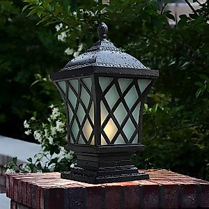 Moddeny IP54 Waterproof Outdoor Column Lights, Exterior Glass Aluminum Fence Pillar Light 18.9" Traditional Black E26 Post Lanterns Patio Villa Garden Park Balcony Gate Street Lighting