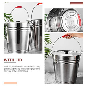 GANAZONO Ash Bucket with Lid Stainless Steel Water Pail Small Trash Can Fireplace Metal Bucket for Hearth Fire Pit Wood Burning Stove Grill Silver 8L