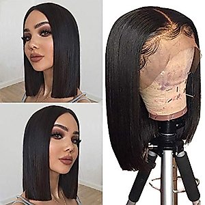 Geeta Human Hair Lace Front 13x4 Wigs Bob 10 Inch 180 Density Brazilian Virgin Human Hair Short Bob Wigs Straight Hair Natural Color