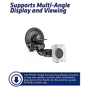 PIVOT Single Suction Cup Mount - Curved Arm - Supports Multi-Angle Display and Viewing - for Professional Pilots, General Aviation