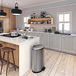 Home Zone Living 12 Gallon Kitchen Trash Can, Semi-Round Stainless Steel, Step Pedal, 45 Liter