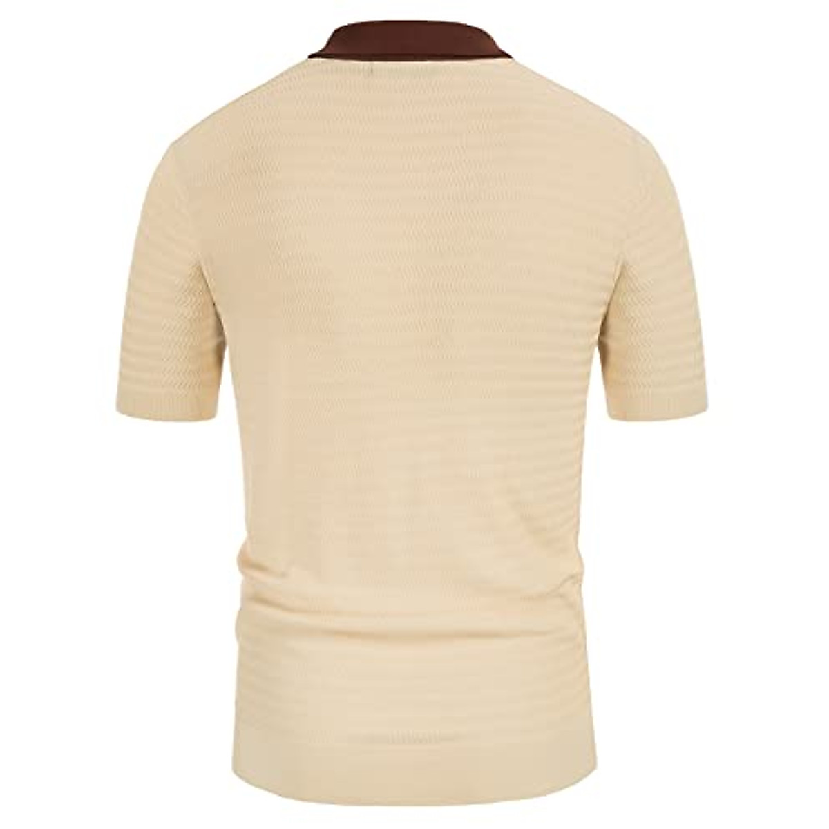 Mens Short Sleeve Vintage Stripe Knit Polo Shirts 60s Retro Sweater Polo Beige M