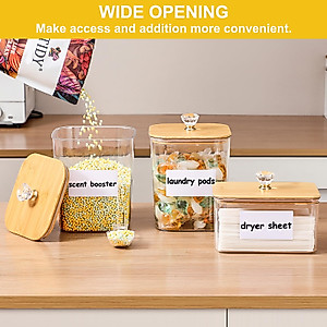 Dounozzi 4 Pack Laundry Pods Container & Laundry Powder Container for Laundry Organization, Plastic Laundry Detergent Container for Organizing, Dryer Sheet Holder with Lid and 16 Labels