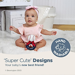 Bearington Collection Baby Lil’ Slugger, 5.5 Inch Red, White and Blue Plush Stuffed Baby Baseball Soft Ring Rattle