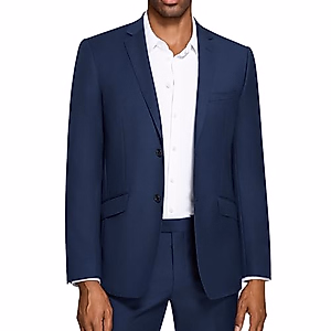 CHAMA Men's 100% Wool 2 Piece Suit Set, Classic Fit Two Button Suit Jacket Blazer & Pants Set Suit - Many Colors Navy…