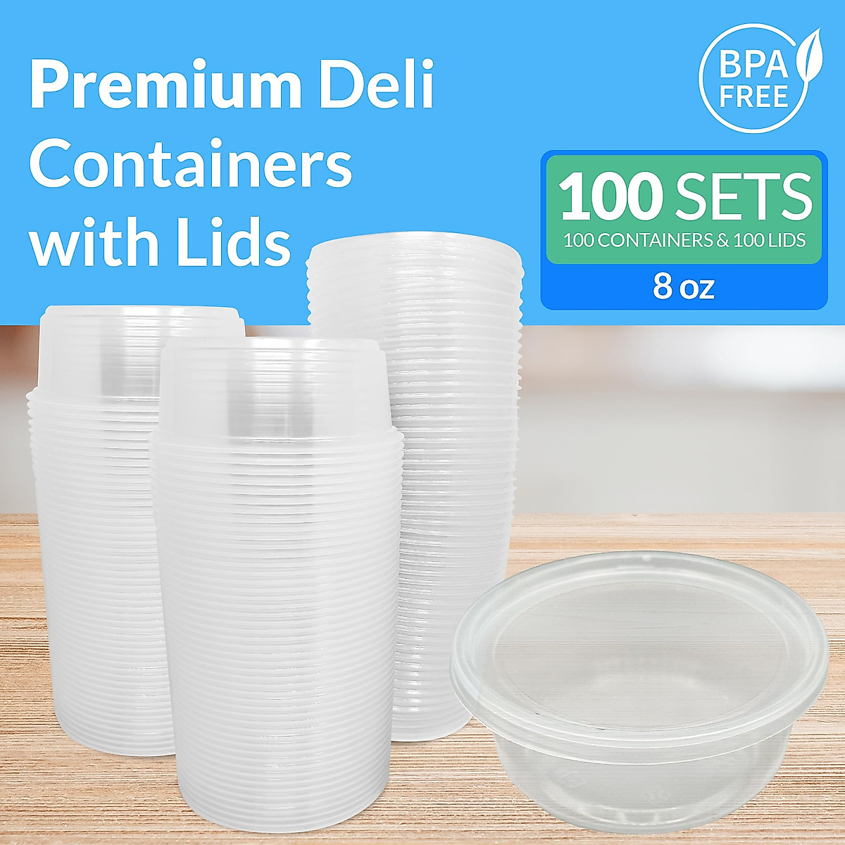Reli. Deli Containers with Lids (100 Sets Bulk), 8 oz | Plastic Deli Containers with Lids 8oz | Clear Soup Containers with Lids, Disposable | To Go Food Storage Containers | Microwave & Freezer Safe