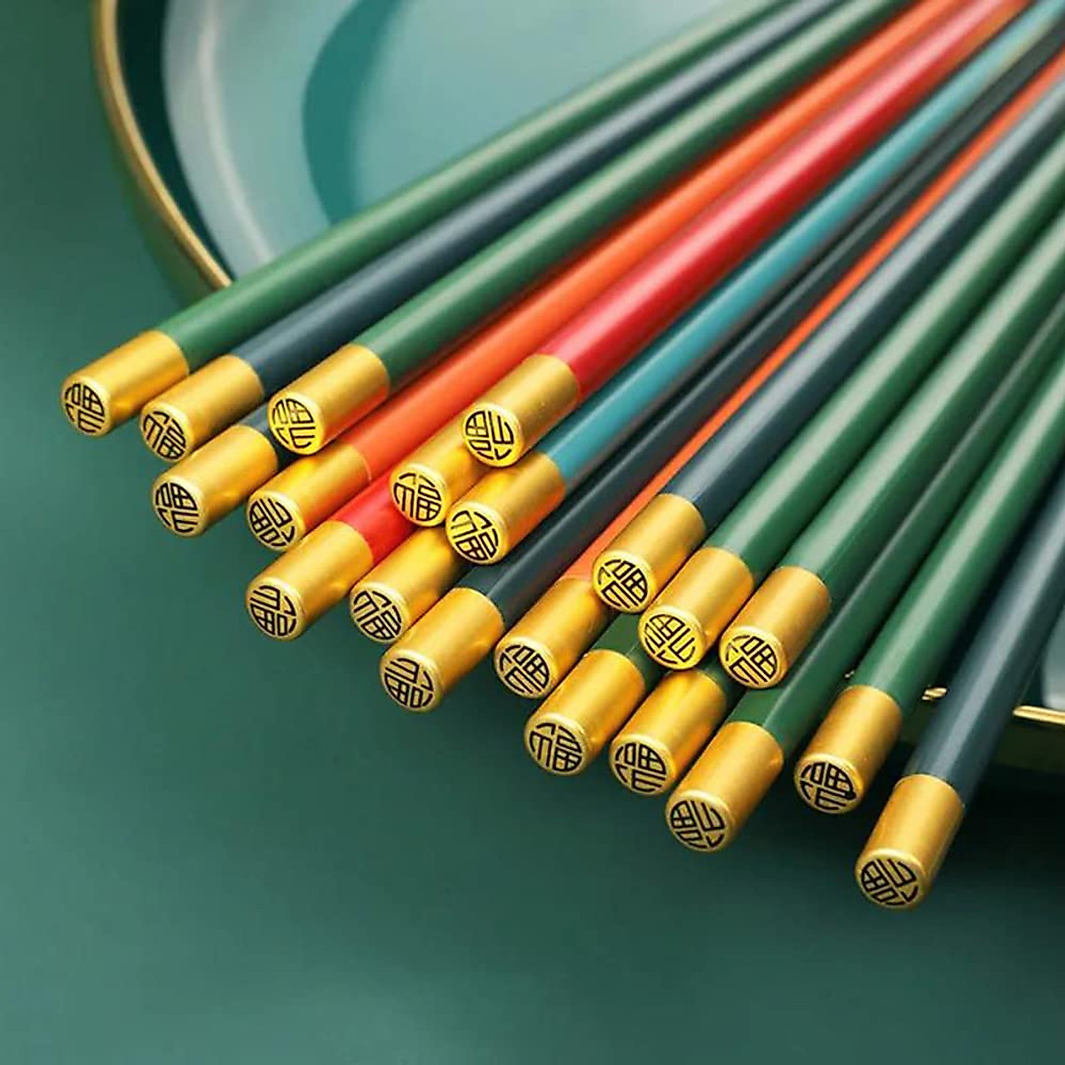 Limoer Reusable Chopsticks Non-Slip Chop Sticks Set Fiberglass Chinese Japanese Style, 5 Pairs Different colors 9.8 Inch, Multicolor (CP0001-9.8)