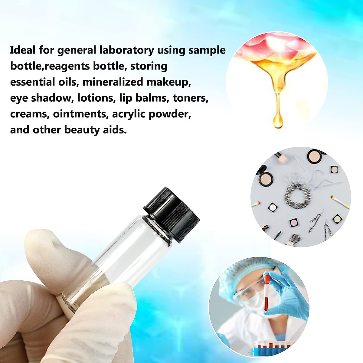 ALWSCI 144 PCS 1 Dram (4 ml) Clear Borosilicate Glass Liquid Empty Sample Vials, 15 mm Diameter x 45 mm Length, 13-425 Black Screw Caps with Natural PTFE/White Silicone Liner