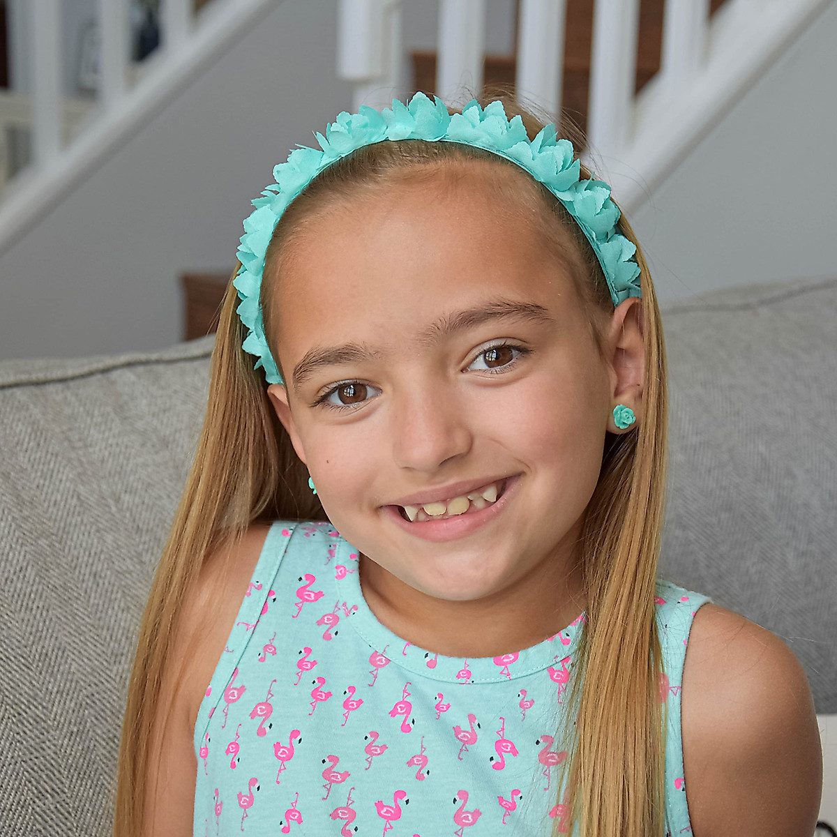 FROG SAC Non Slip Floral Headbands for Girls, Adjustable Rose Bud Head Bands for Kids, Cute Nonslip Hair Accessories, Flower Girl Head Band Pack