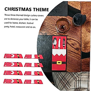 NOLITOY 40 Pcs Christmas Cutlery Bag Cutlery Bags Mini Bottles Cover Cutter Fork Bag Xmas Tableware Bag Tableware Pocket Xmas Theme Cutlery Bag Dining Table Accessories Non-woven Fabric