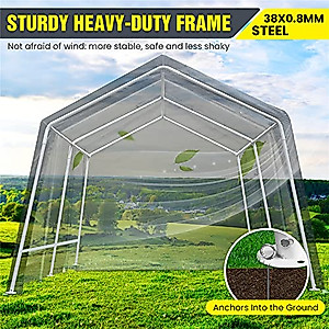 Sefzone 7x12x7.4Ft Storage Shelter, Outdoor Portable Shed with Detachable Roll-up Zipper Door, 240 PE Fabric, Heavy Duty Frame, Waterproof, Anti-UV, Portable Storage Tent for Bike, ATV, Motorcycle