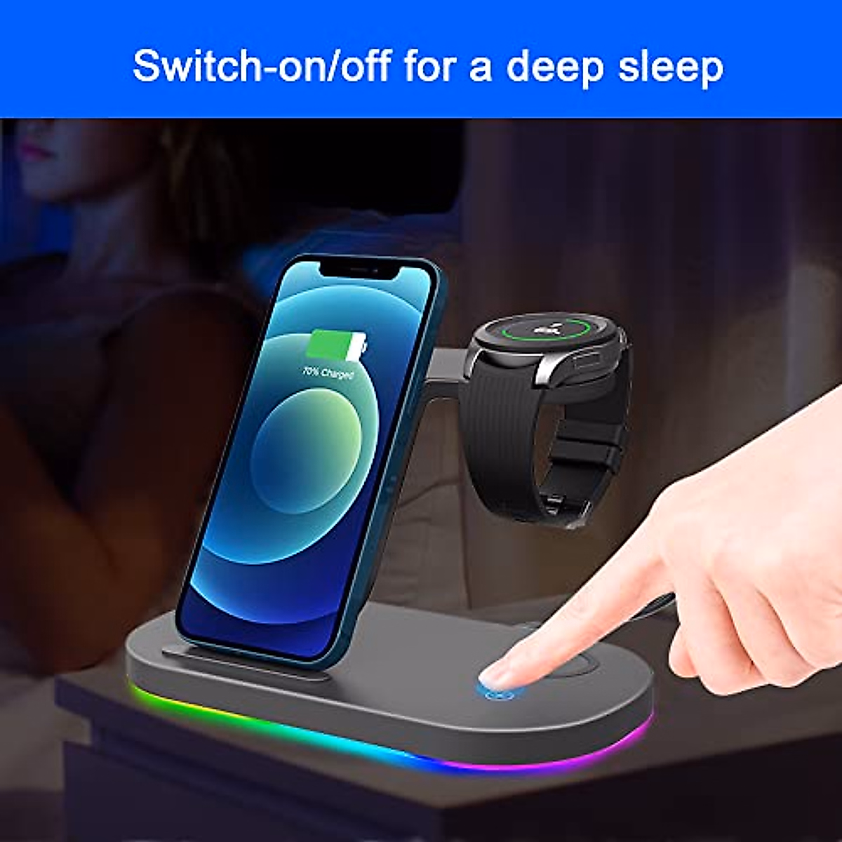 OVISBAI 3 in 1 Android Wireless Charger for Samsung Devices, Wireless Charging Station for Samsung Galaxy S23 S22 Ultra/S22+/S22/S21/S20/Z Flip 4/Z Fold 4, Galaxy Watch 5/4/3,Galaxy Buds/Pro Black