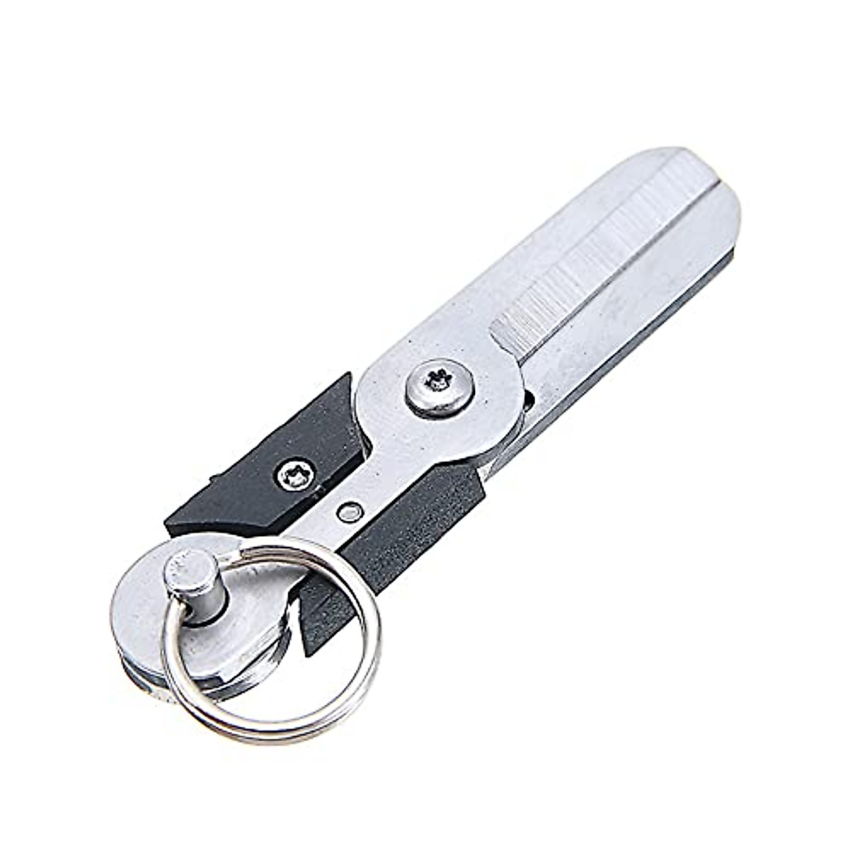 AKOAK 2 Pcs Stainless Steel Scissors Mini Scissors Camping Spring Bolt Keyring Outdoor Safety Tool Against Lost Travel Gadget (Black)