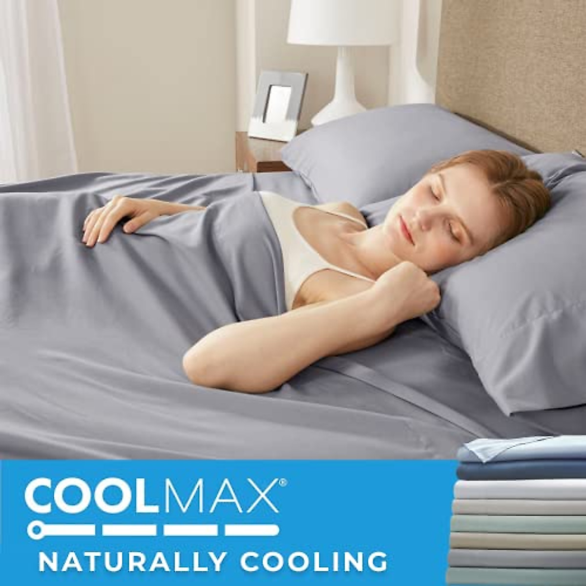 Comfort Spaces Coolmax Moisture Wicking Sheet Set Super Soft, Fade Resistant, 16" Deep Pocket, All Around Elastic - Warm Weather Cooling Sheets for Night Sweats, Queen, Blue 4 Piece