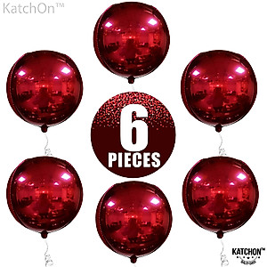 KatchOn, Big Red Metallic Balloons - 22 Inch, Pack of 6 | Round 4D Burgundy Foil Balloons, Christmas Balloons | Chrome Red Balloons, Red Marble Balloons for Christmas Decorations | Maroon Balloons