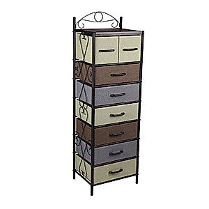 Household Essentials Victoria Dresser Tower Storage Organizer with 8 Multicolor Drawers Black Metal Frame and Mid Century Walnut Wood Grain Top
