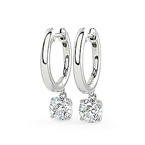 1/2 Carat Lab Grown Diamond Huggie Hoop Earrings for Women I 14k White Gold Earrings (G-H, VS1-VS2, 0.50 cttw) Dangling Drop Earrings I Brilliant Cut Diamond Hoops by Carbon Atelier